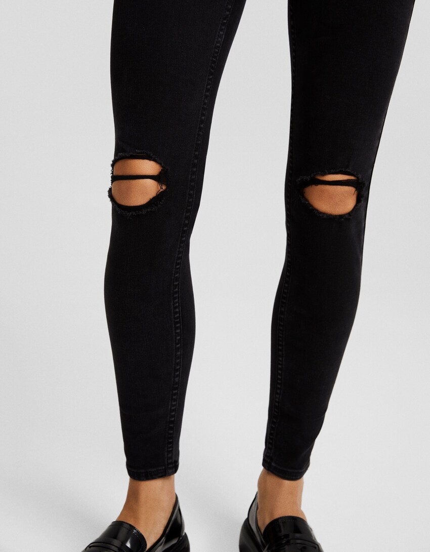 Ripped Super High Waist Skinny Jeans Women Bershka