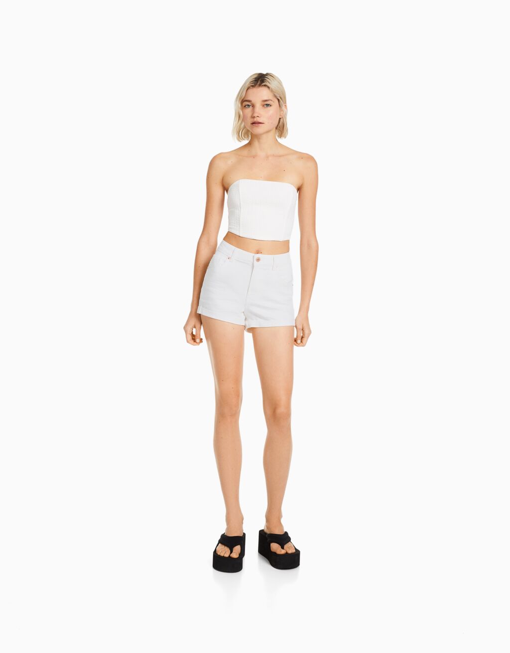 Roll Up Denim Shorts Bsk Teen Bershka