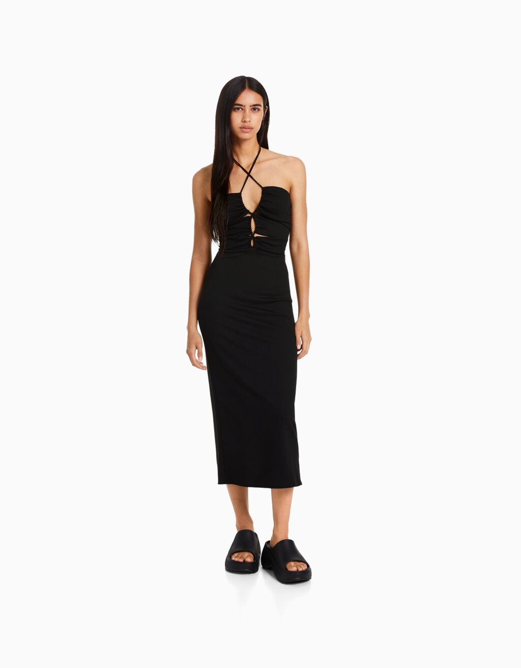 Cut Out Halter Neck Midi Dress Women Bershka