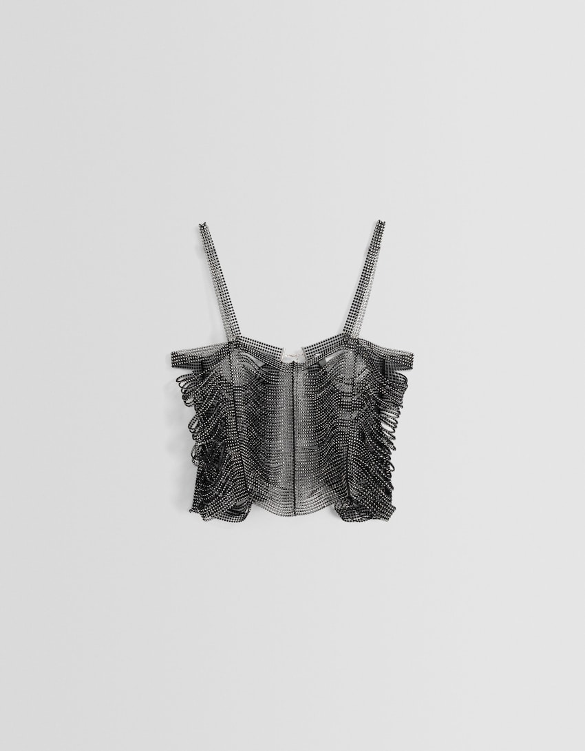 Crop Top With Rhinestone Straps Women Bershka