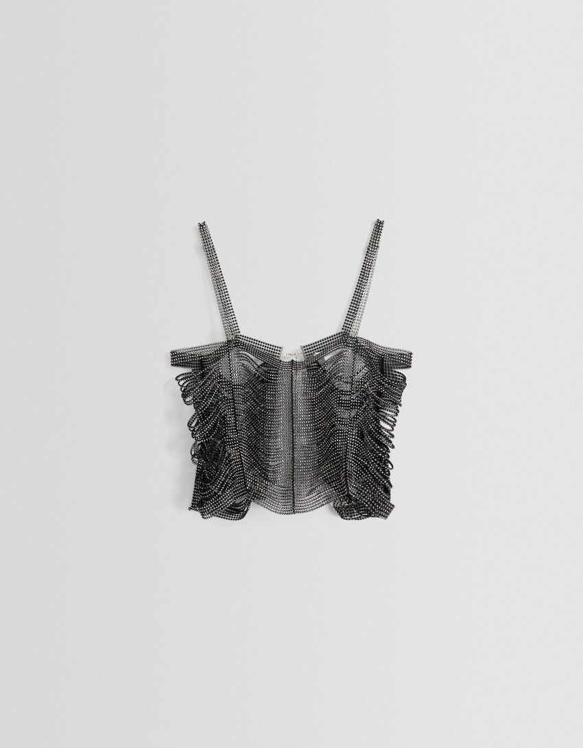 Crop Top With Rhinestone Straps Women Bershka