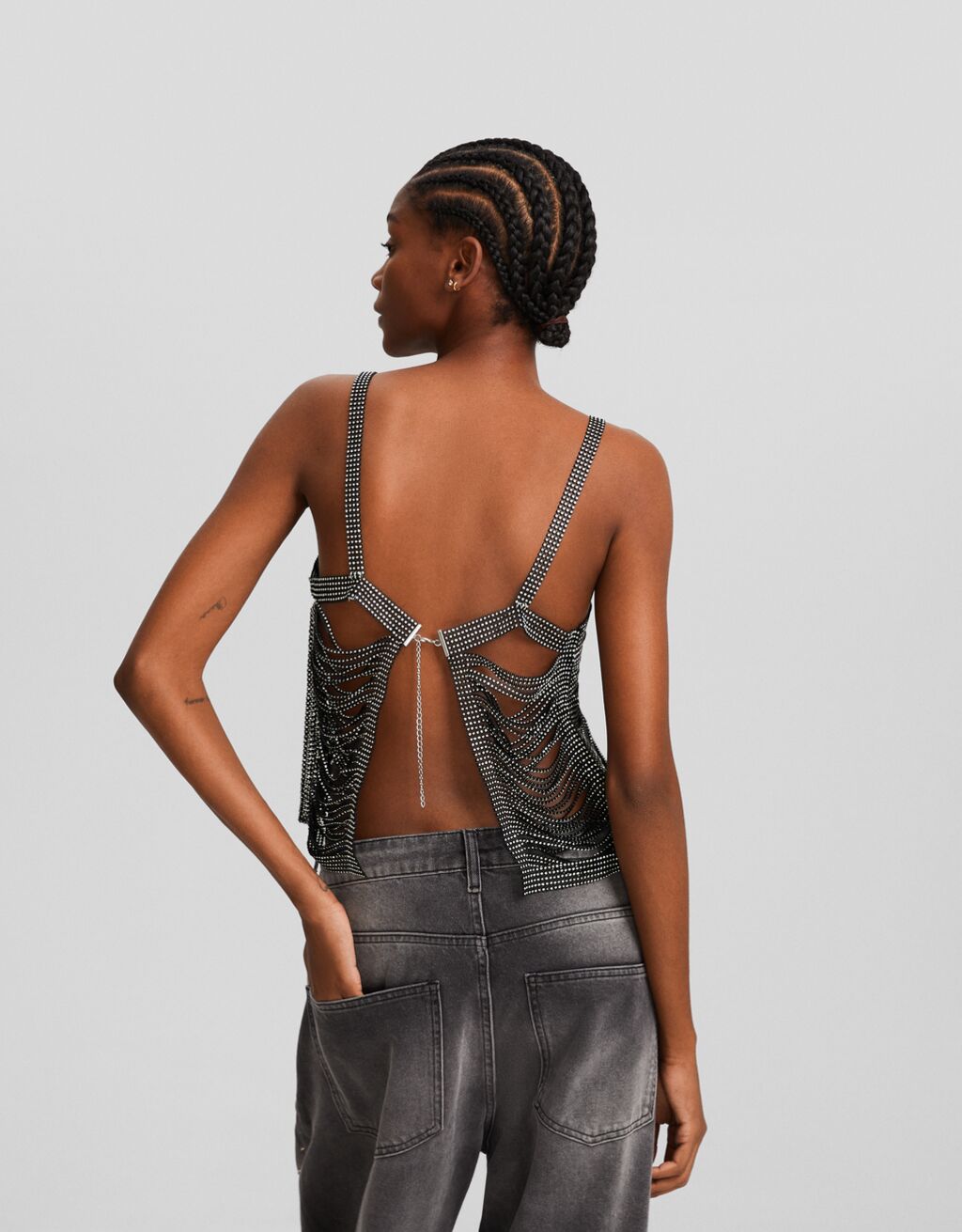 Crop Top With Rhinestone Straps Women Bershka