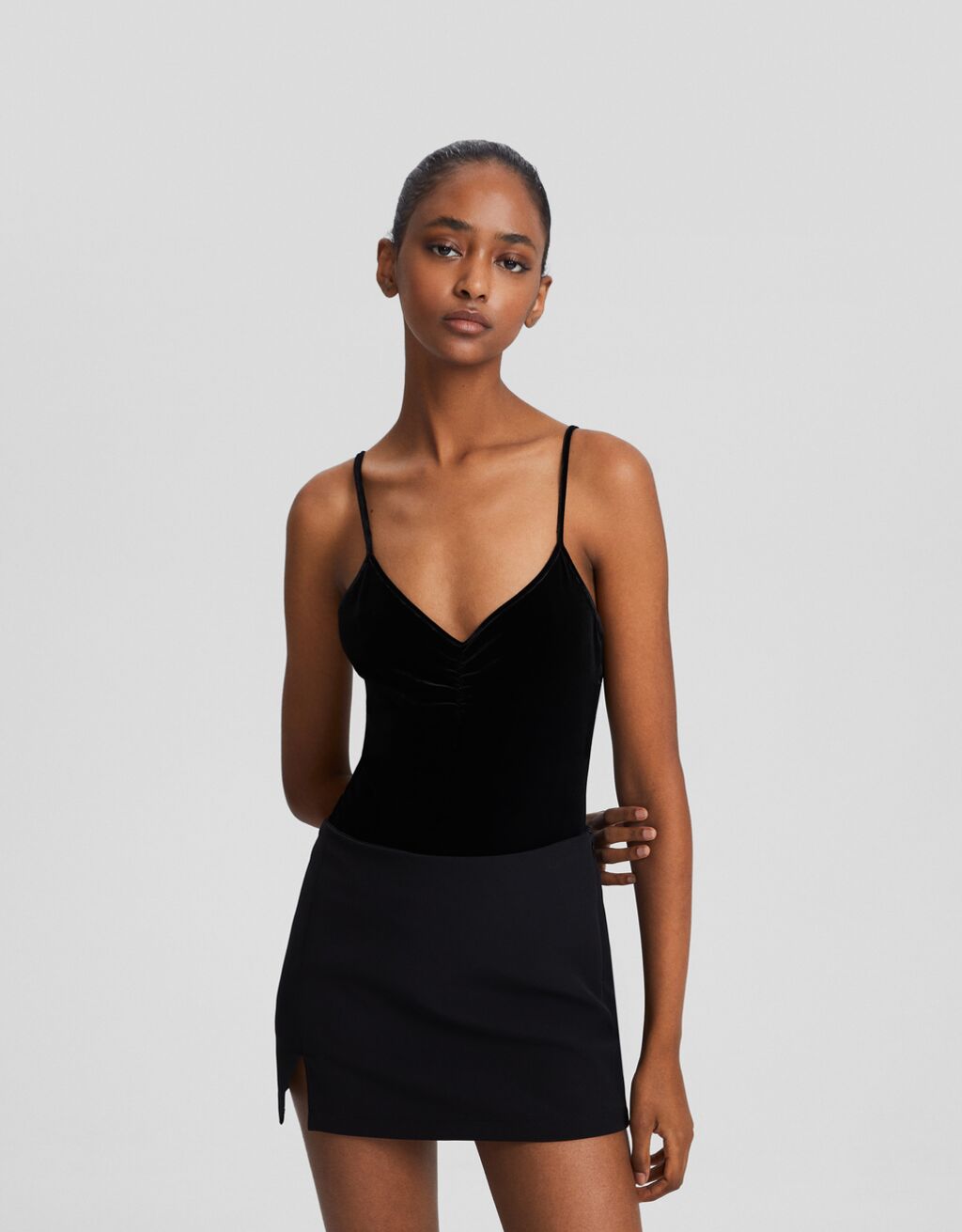 Strappy Velvet Bodysuit With An Open Back Women Bershka