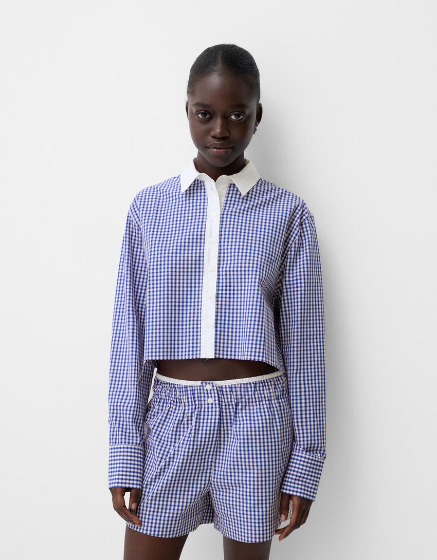 Check shirt and Boxer Bermuda shorts set - Women | Bershka