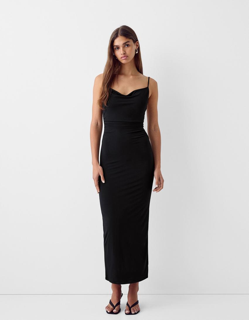Robe longue drapée bretelles fines - Femme | Bershka
