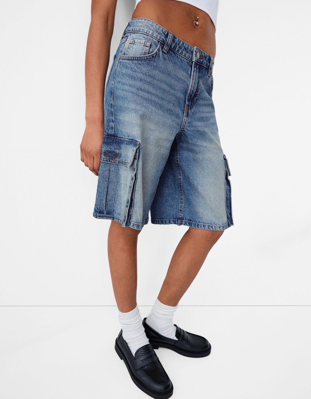 Baggy denim cargo Bermuda shorts - BSK Teen | Bershka