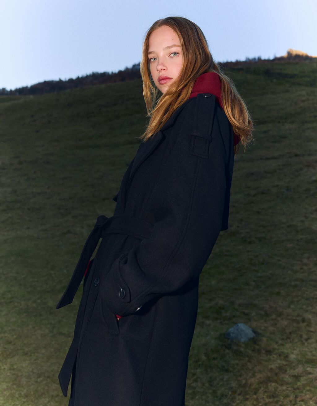 Oversize felt texture trench coat - Women | Bershka