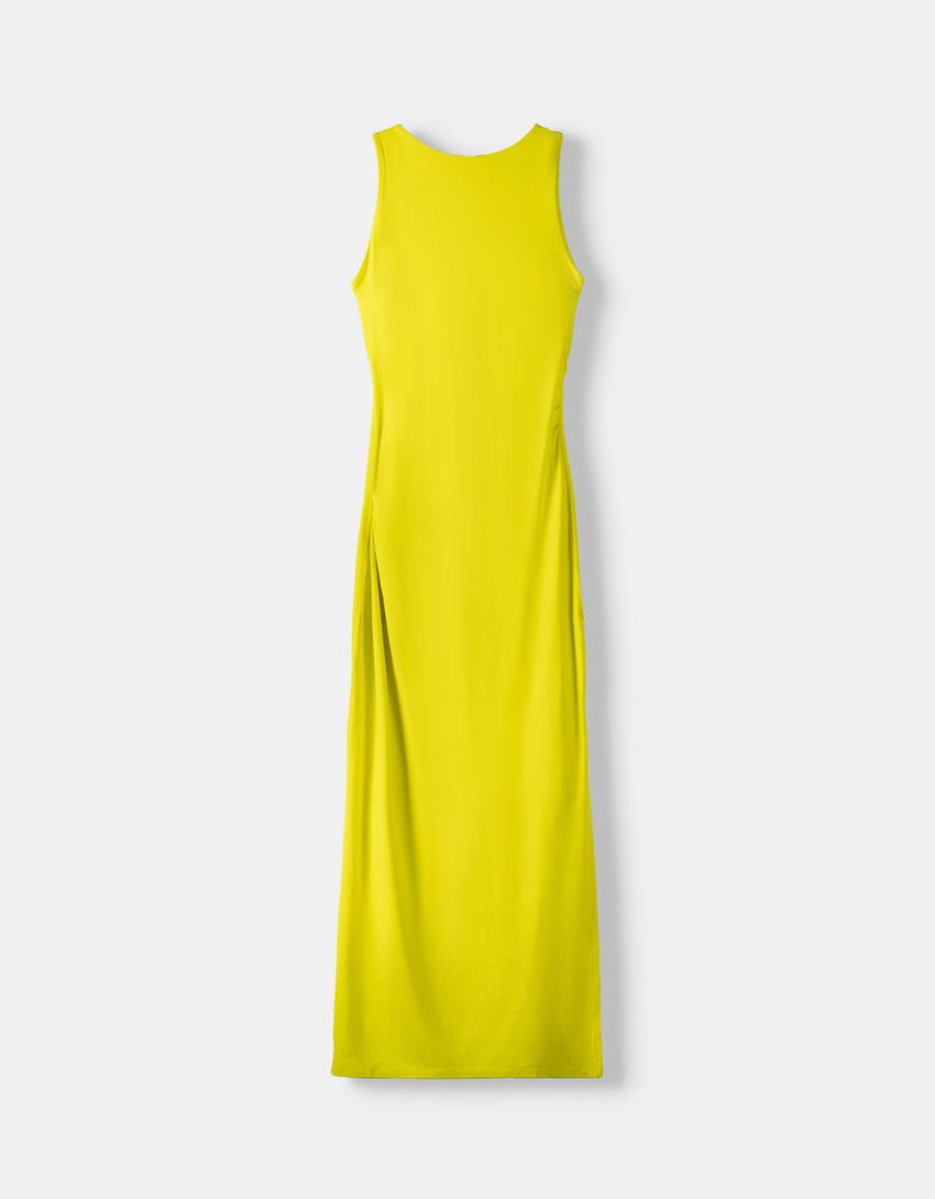 Vestido midi sin mangas frunce - Mujer | Bershka