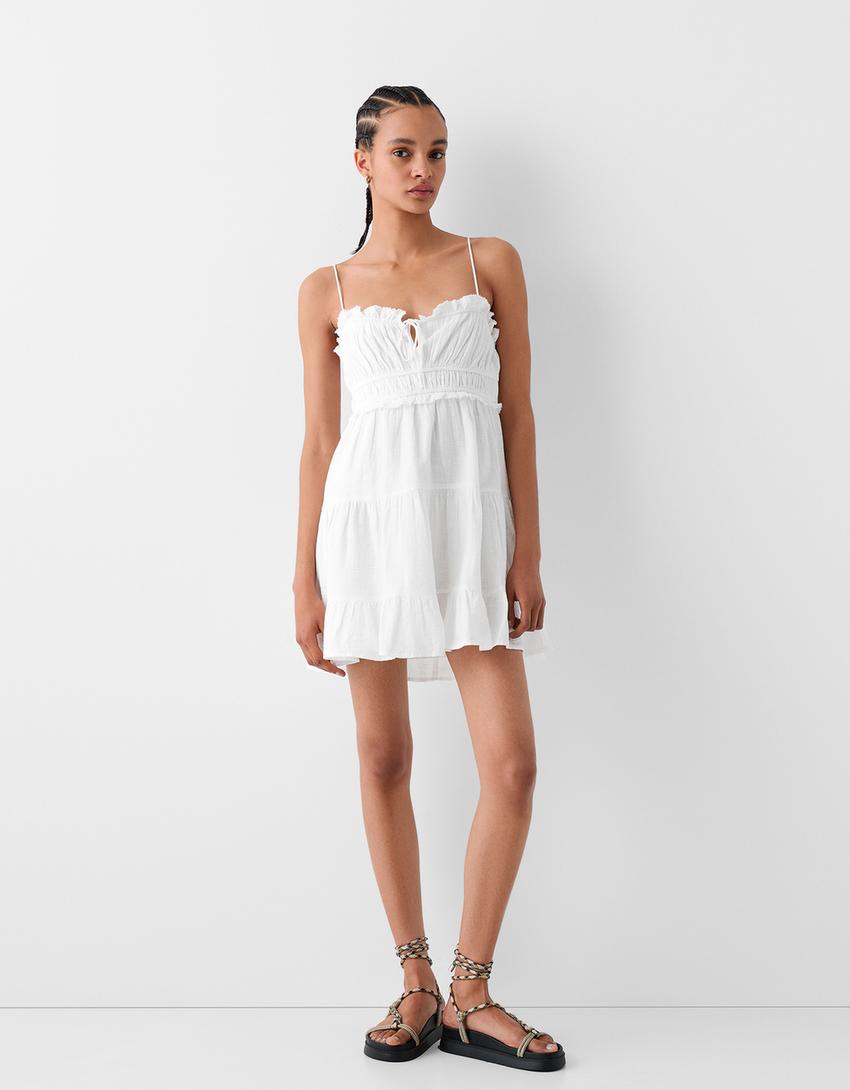 Ruffled rustic mini dress - BSK Teen | Bershka