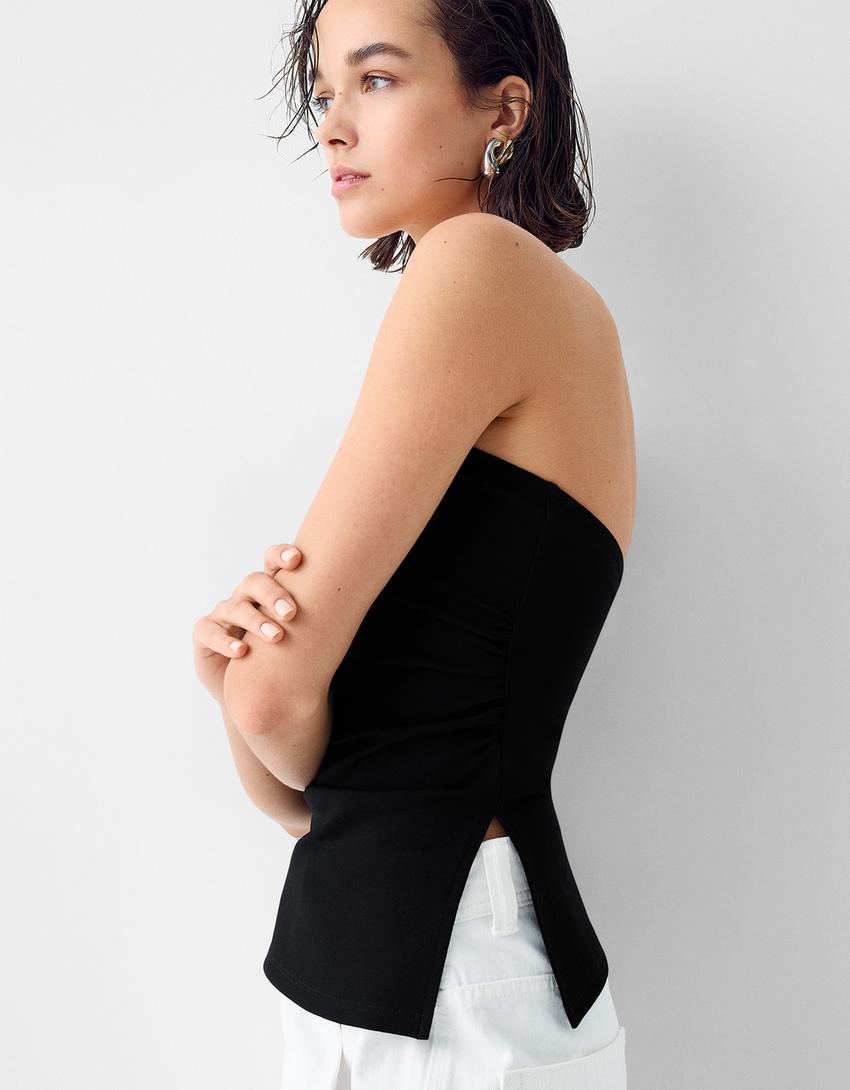 Ponte di Roma knit bandeau top with gathered detail - BSK Teen | Bershka