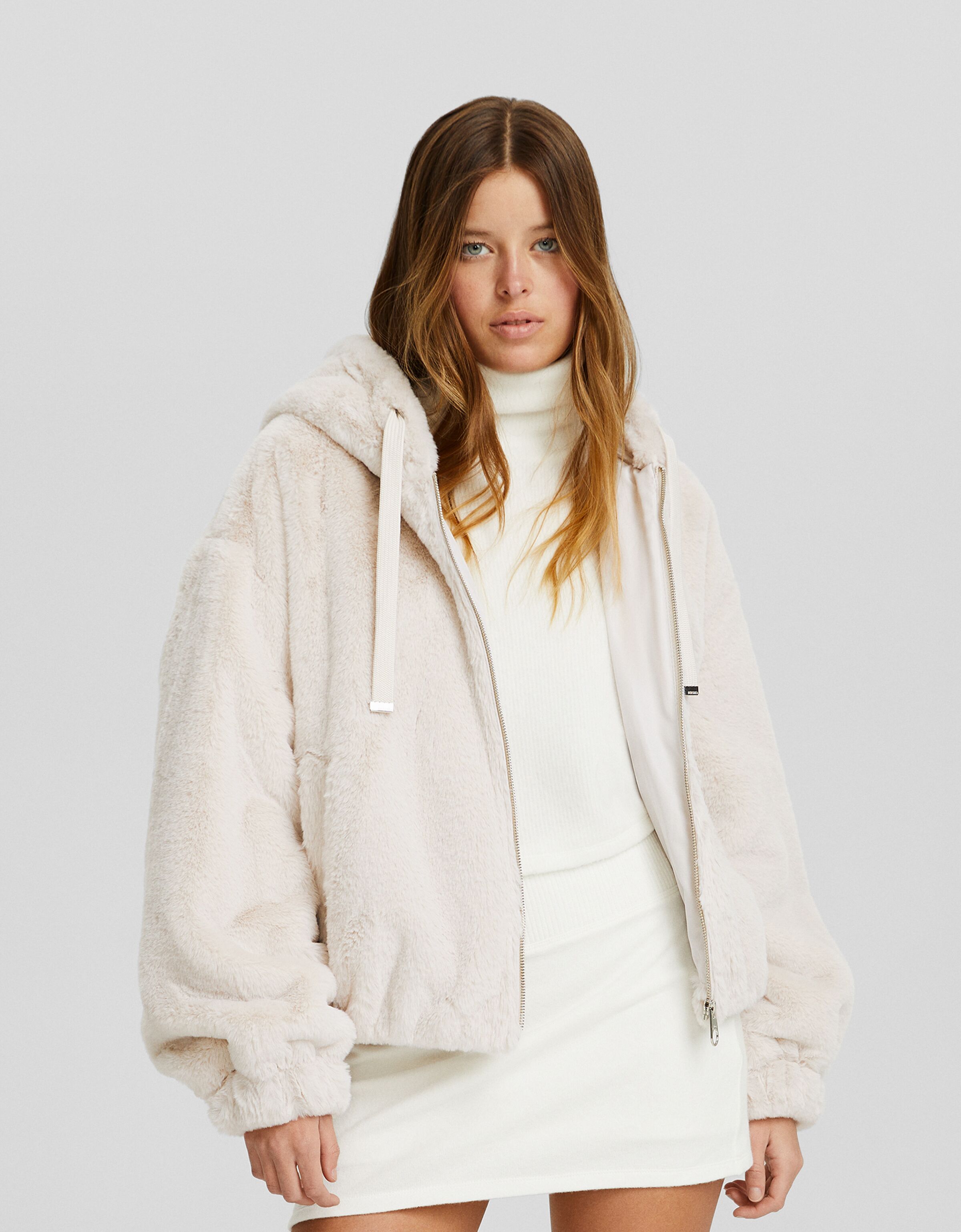 Bershka faux fur jacket with hood top