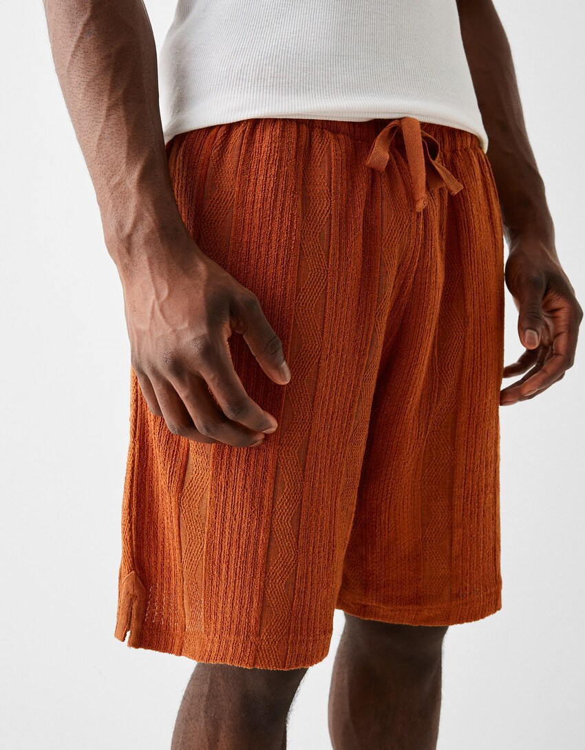 Cotton Blend Jacquard Bermuda Shorts Men Bershka