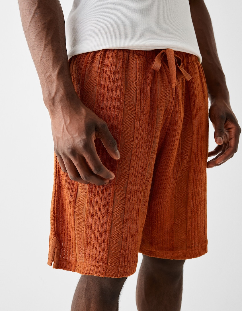 Cotton Blend Jacquard Bermuda Shorts Men Bershka