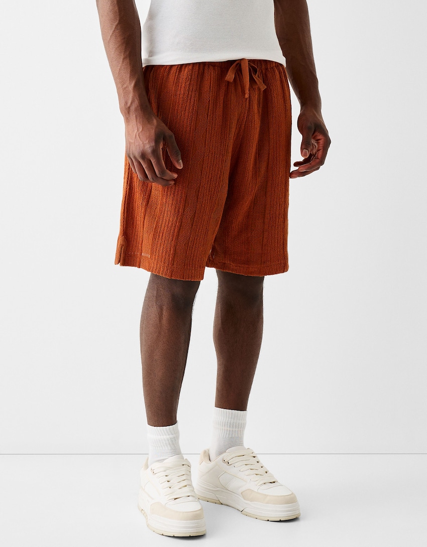 Cotton Blend Jacquard Bermuda Shorts Men Bershka
