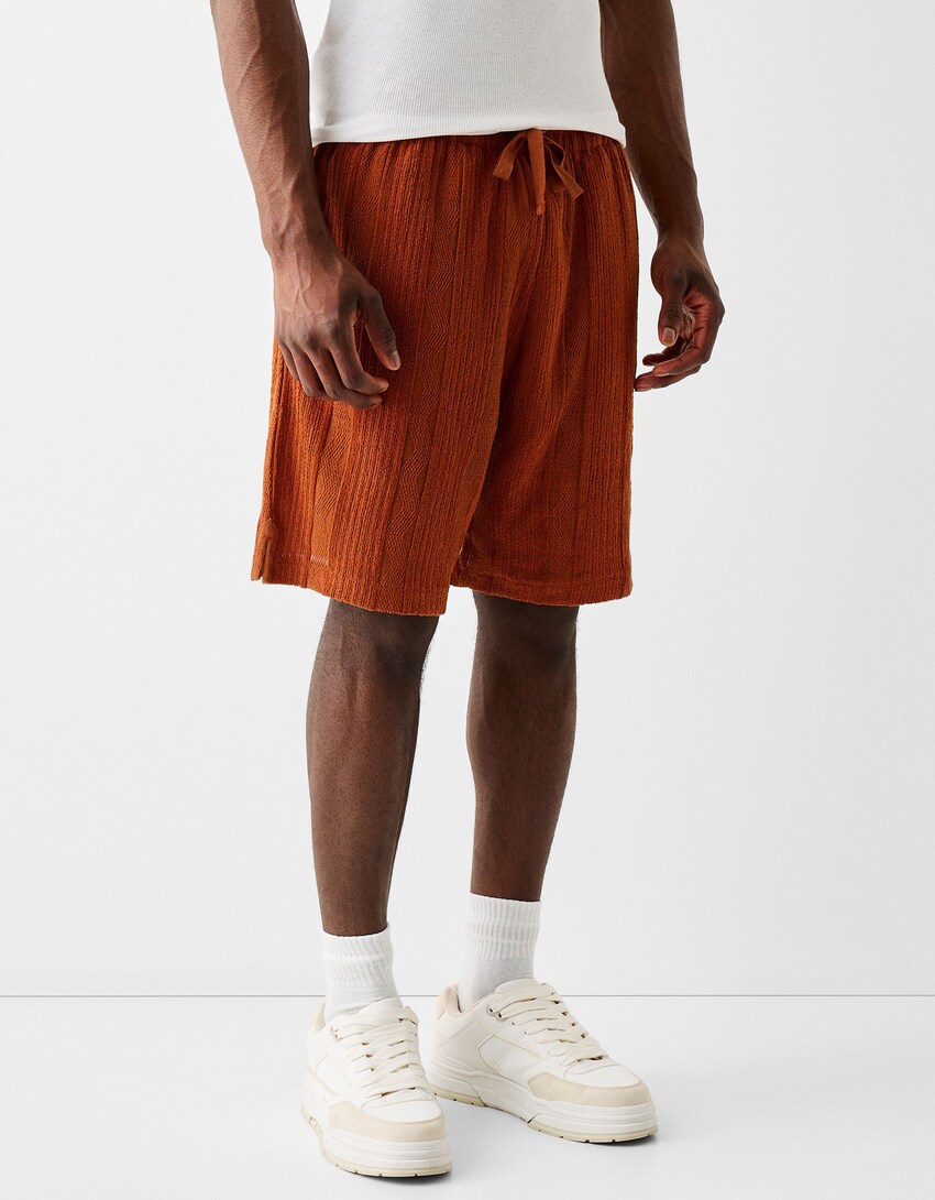 Cotton Blend Jacquard Bermuda Shorts Men Bershka