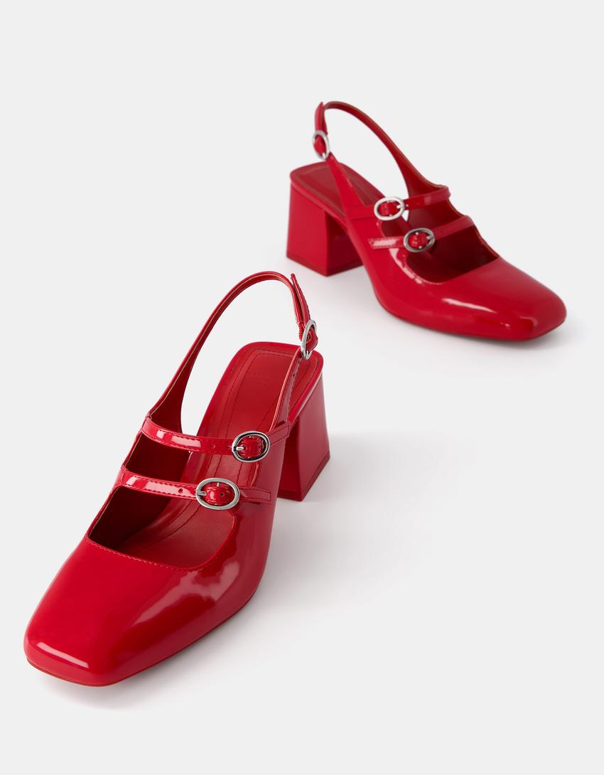 Buty typu Mary Jane na klockowym obcasie i bez pięty - Kolekcja damska ...