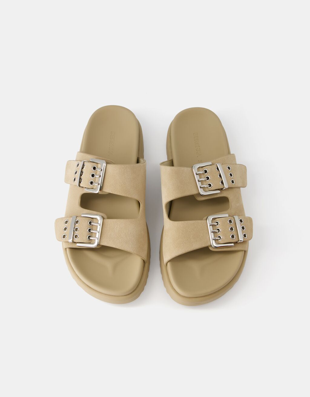 LEATHER buckled flat slider sandals - Women | Bershka