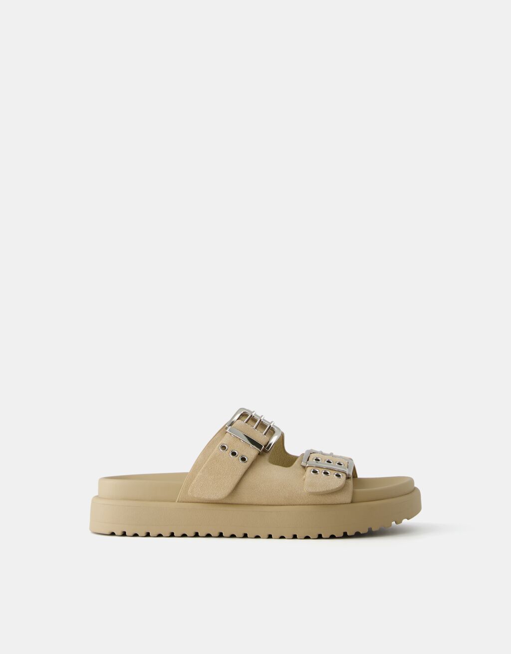 LEATHER buckled flat slider sandals - Women | Bershka
