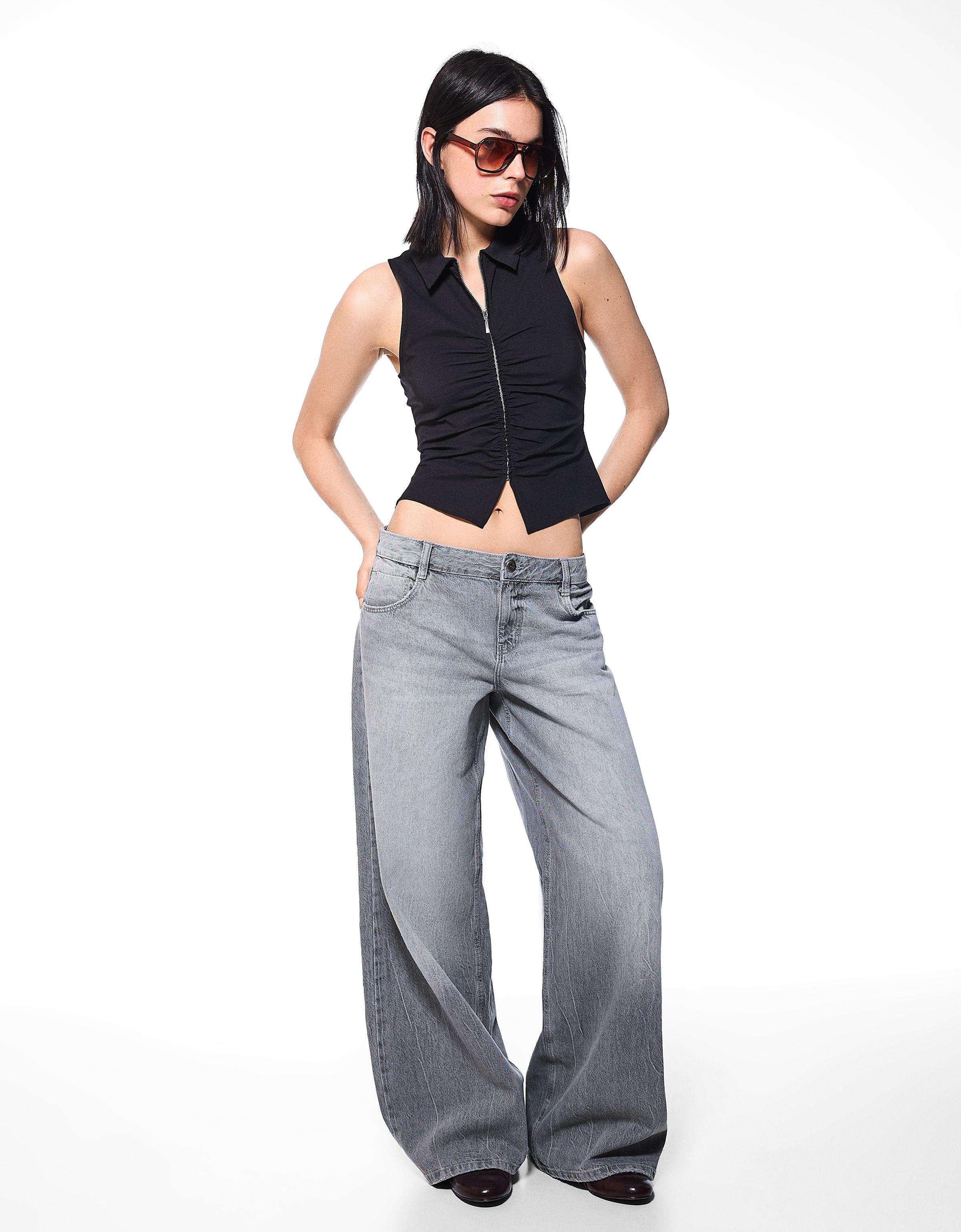 Poplin top with zip - Tops and bodysuits - Women | Bershka Poplin top with zip - Tops and bodysuits - Women | Bershka