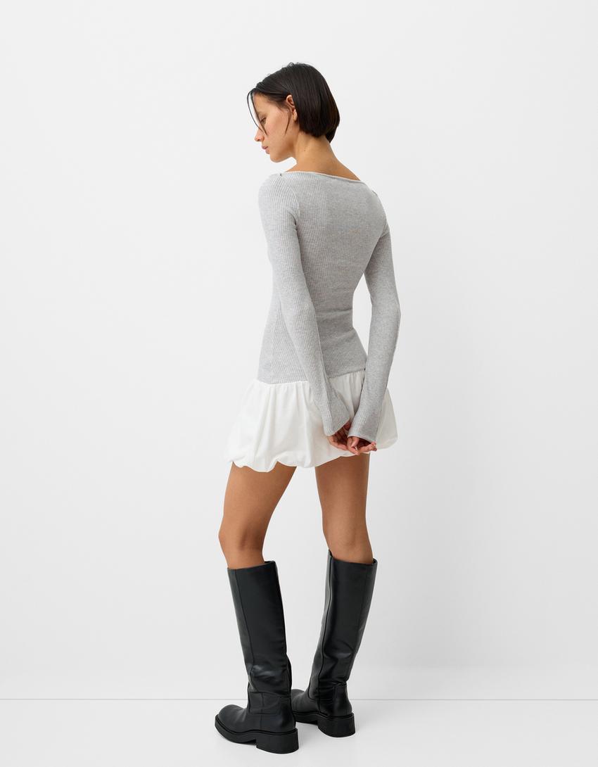 Ribbed balloon mini dress - BSK Teen | Bershka