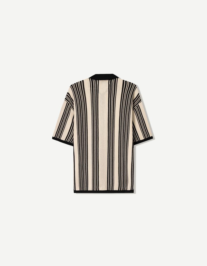 Camisa Manga Corta Estructura Rayas Hombre Bershka