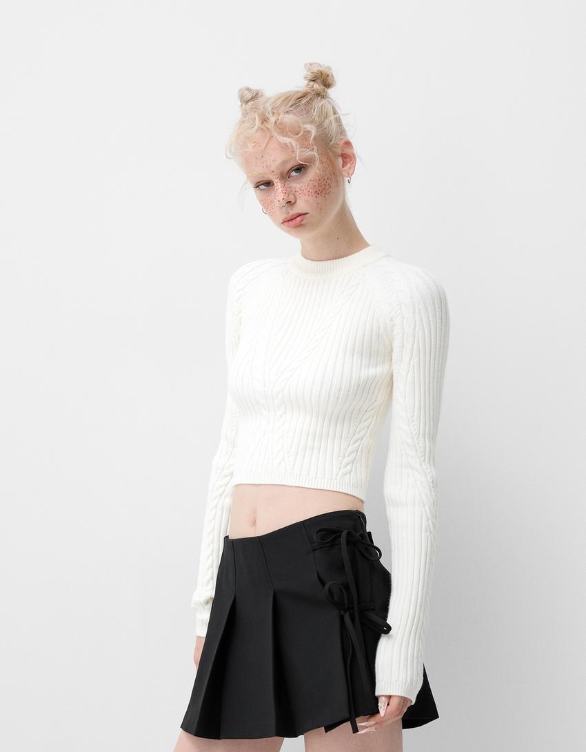 Minirok met bandplooi en strik - Dames | Bershka