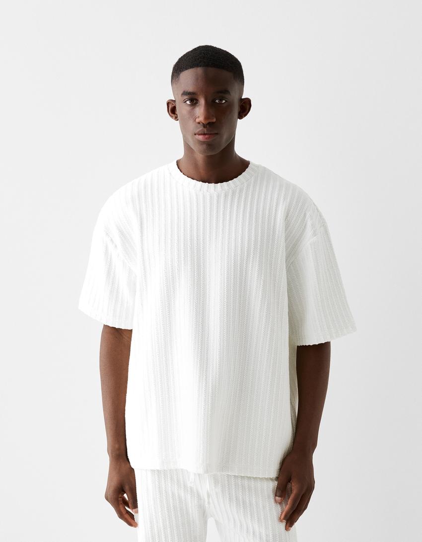 T-shirt manches courtes texture rayures - Homme | Bershka