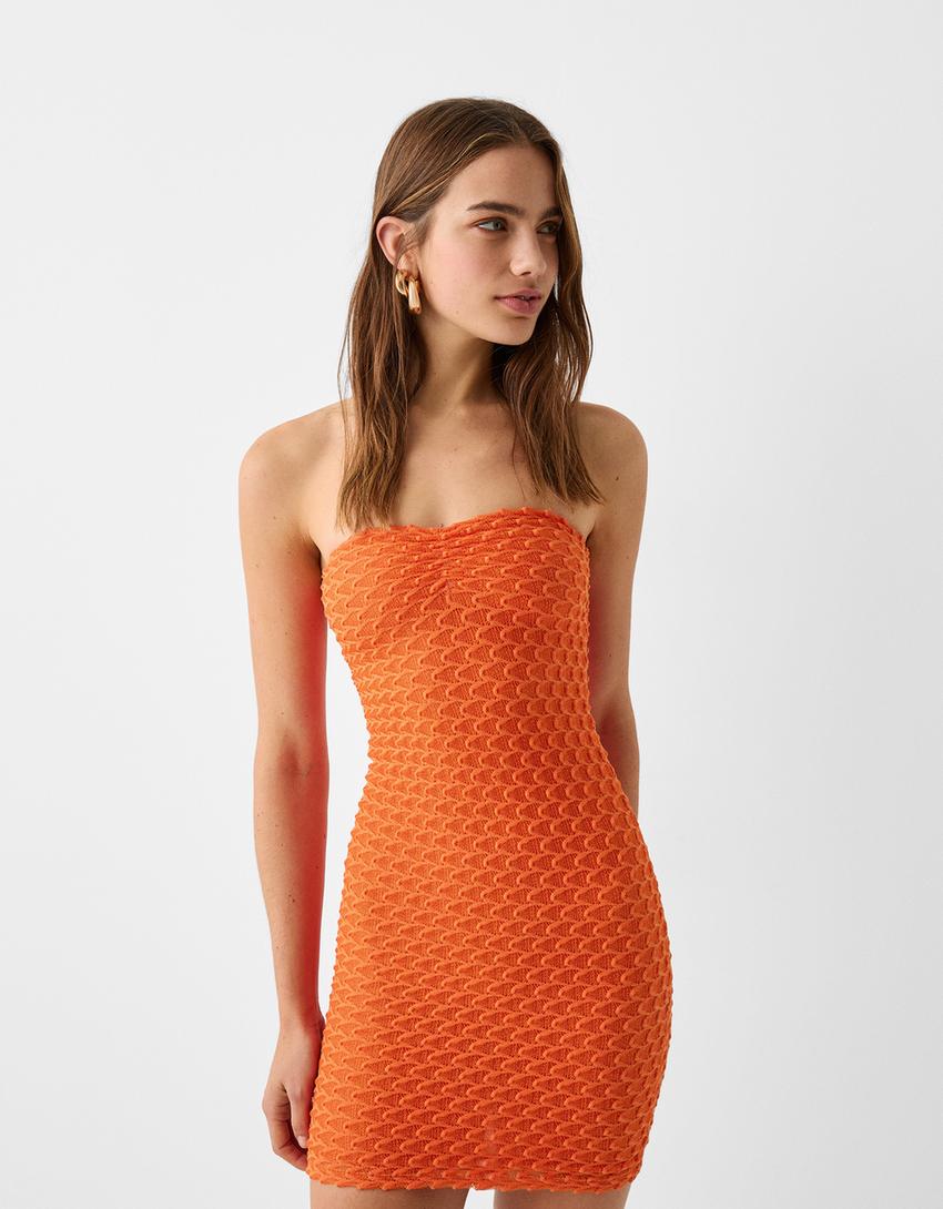 Off The Shoulder Mini Dress With Blonde Lace Women Bershka
