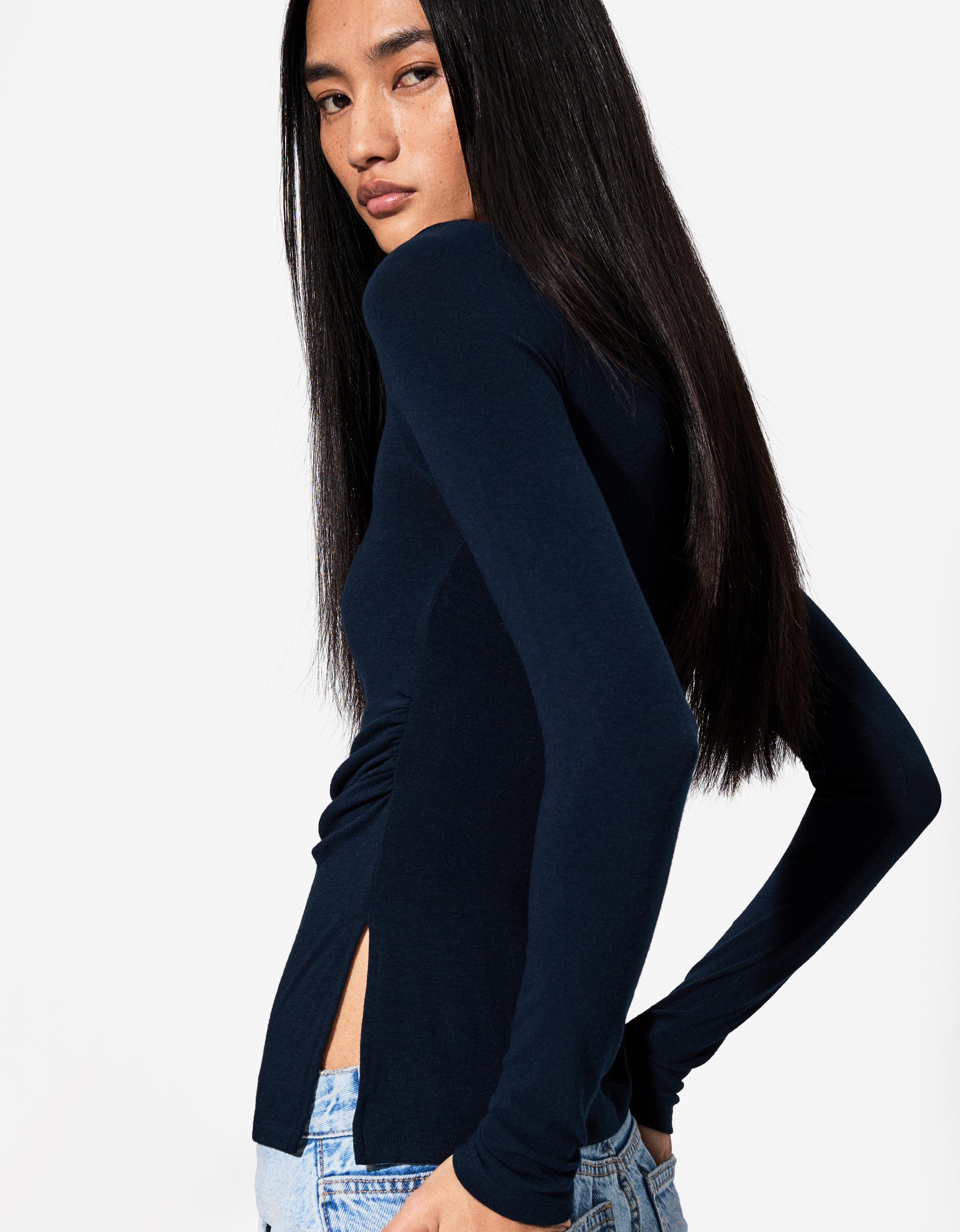 Long sleeve T-shirt with gathered detail - T-shirts - BSK Long sleeve T-shirt with gathered detail - T-shirts - BSK
