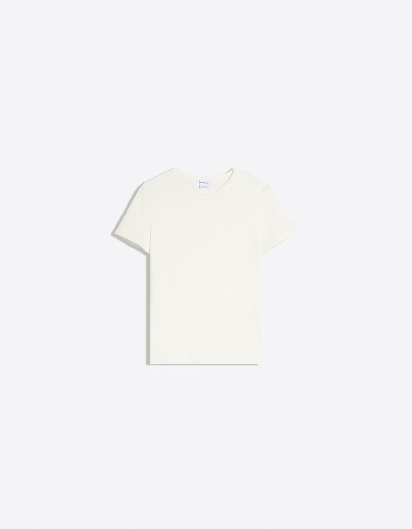 Kaus ribbed dasar lengan pendek - Wanita | Bershka