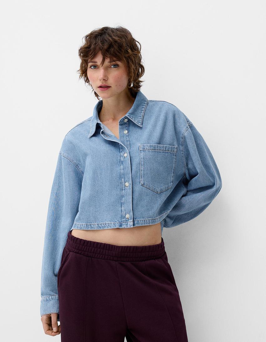 Cropped denim overshirt - BSK Teen | Bershka