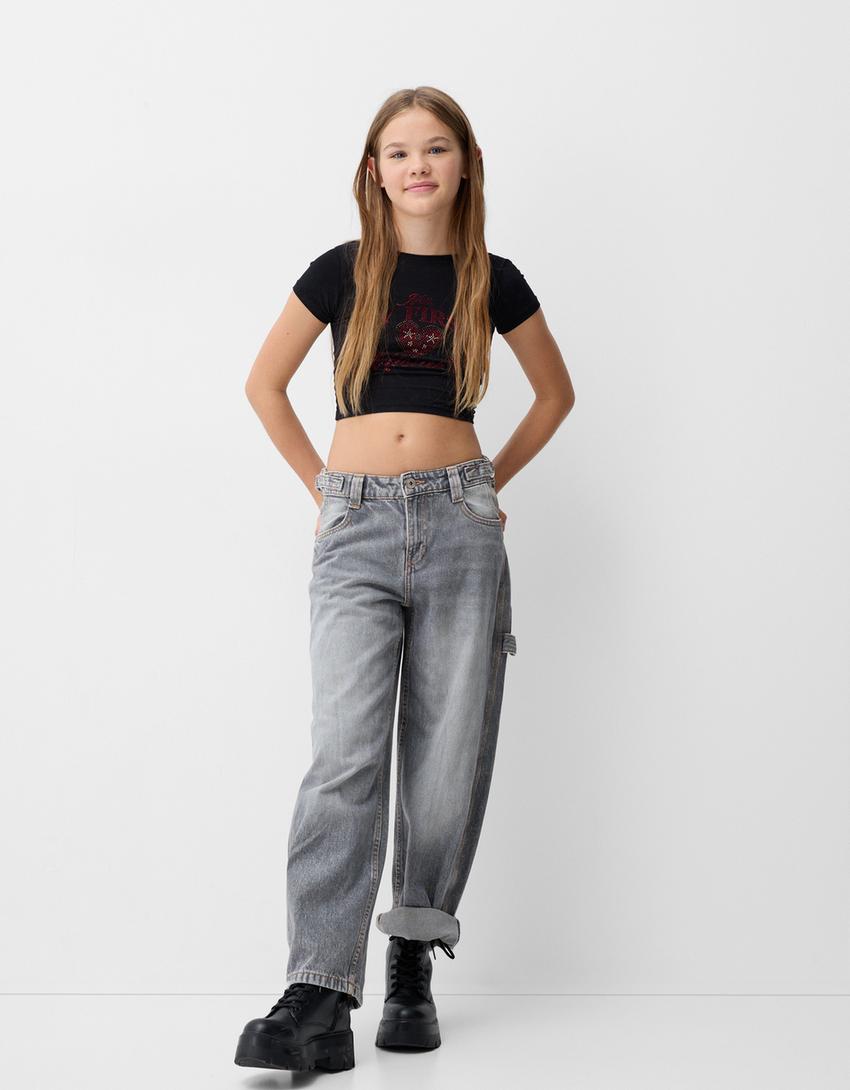 T-shirt met open rug en stras - Dames | Bershka