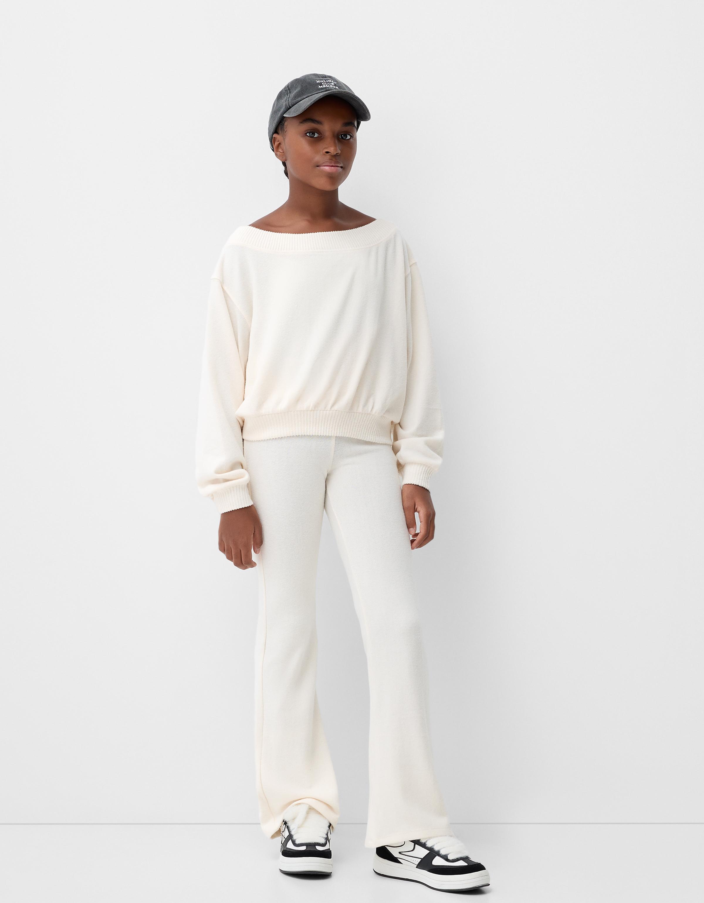 Soft touch flared pants with fold-over waist - Women | Bershka Soft touch flared pants with fold-over waist - Women | Bershka