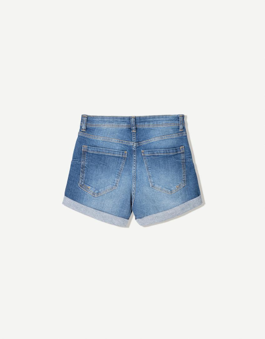 Roll Up Denim Shorts Bsk Teen Bershka