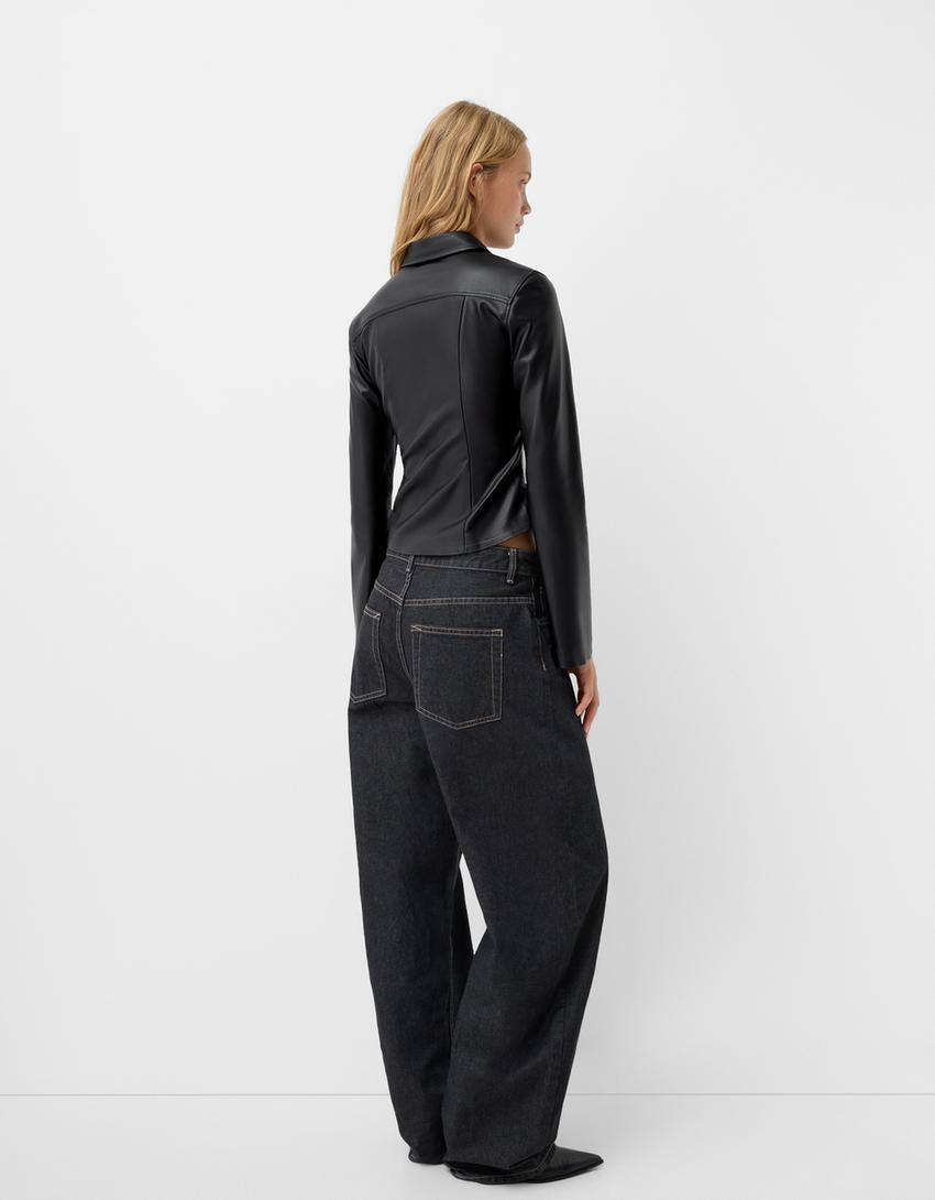 Fitted leather effect shirt - Women | Bershka