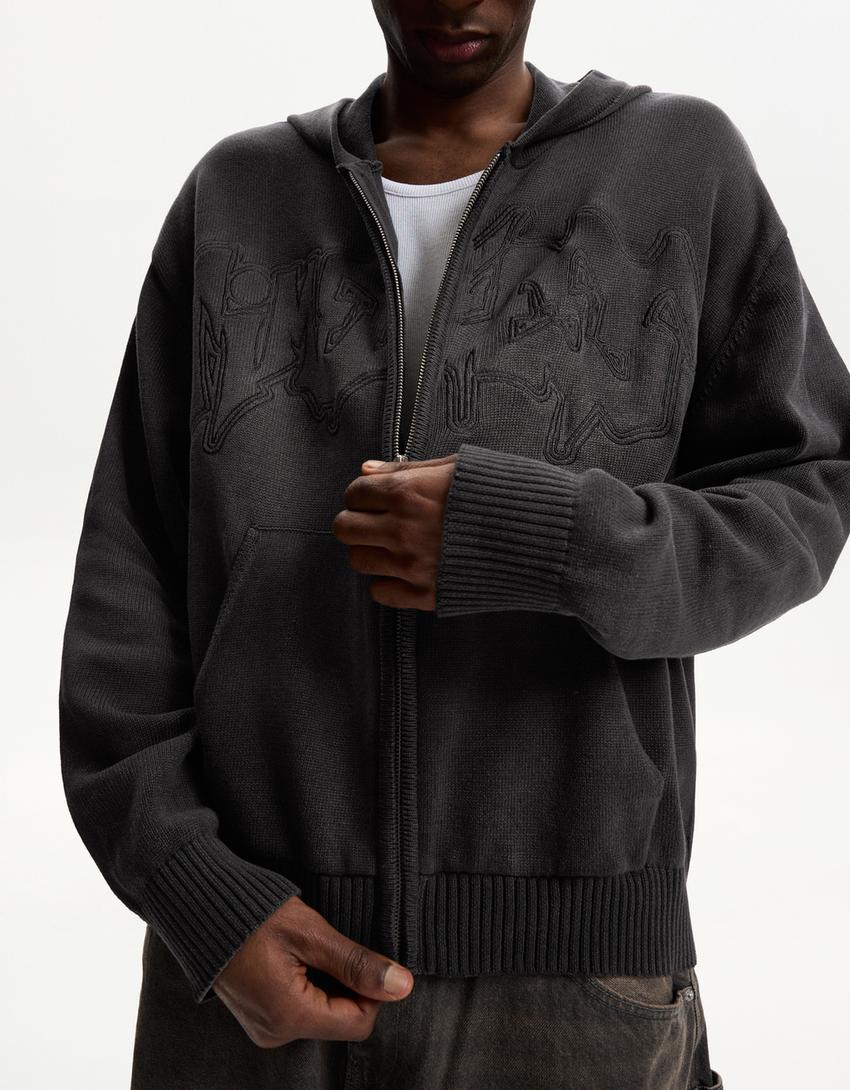 Faded Hoodie With Embroidery კაცი Bershka