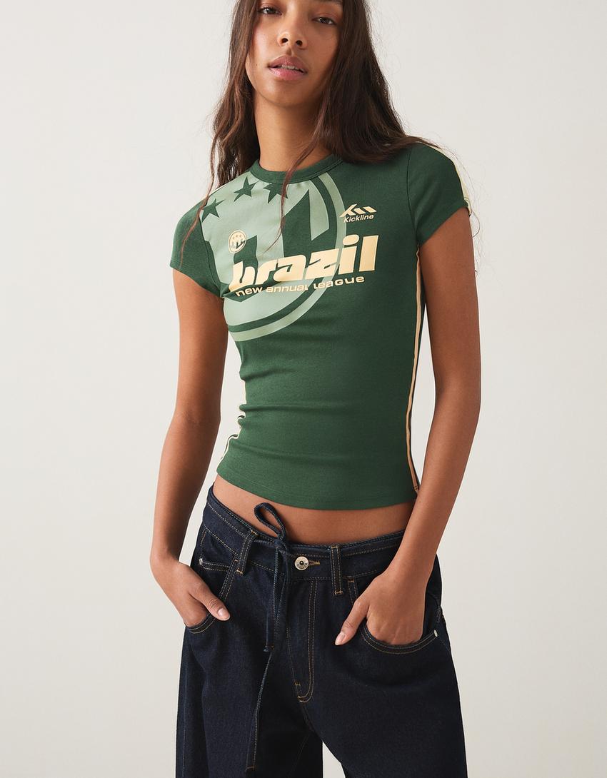 Short sleeve sport print T-shirt - Women | Bershka