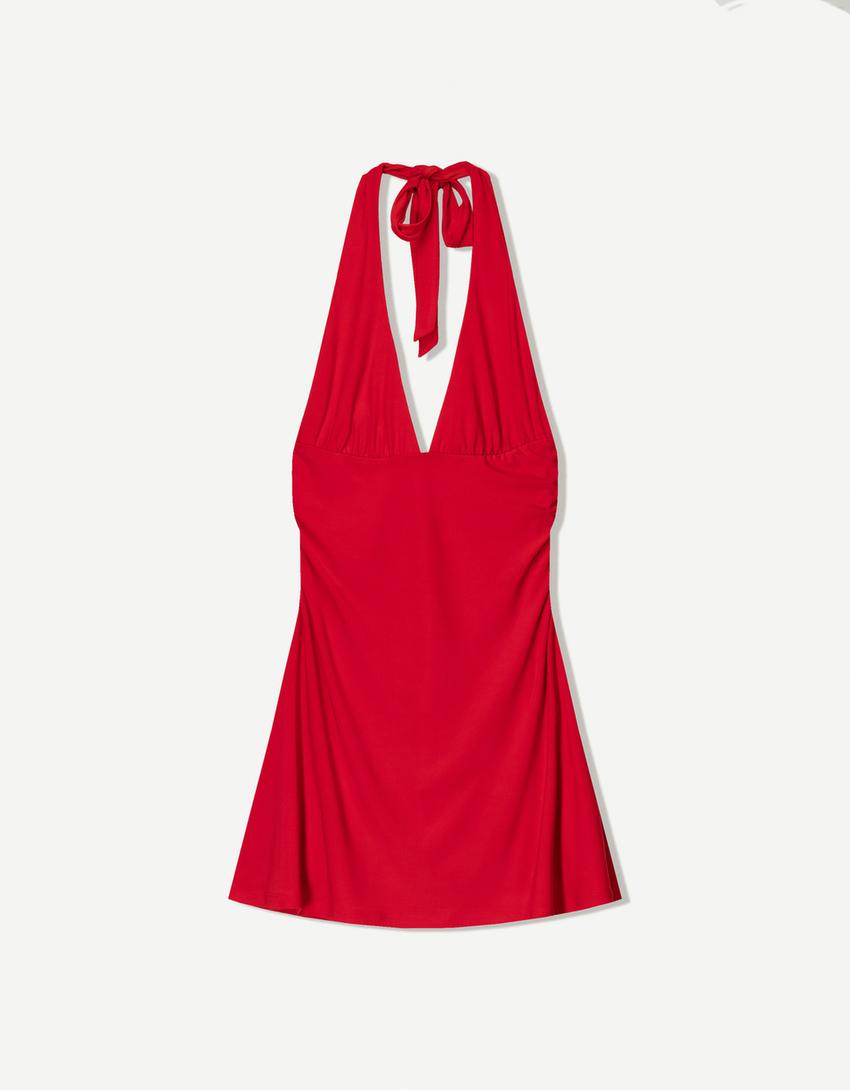 Sukienka mini z dekoltem halter - Kobieta | Bershka Sukienka mini z dekoltem halter - Kobieta | Bershka