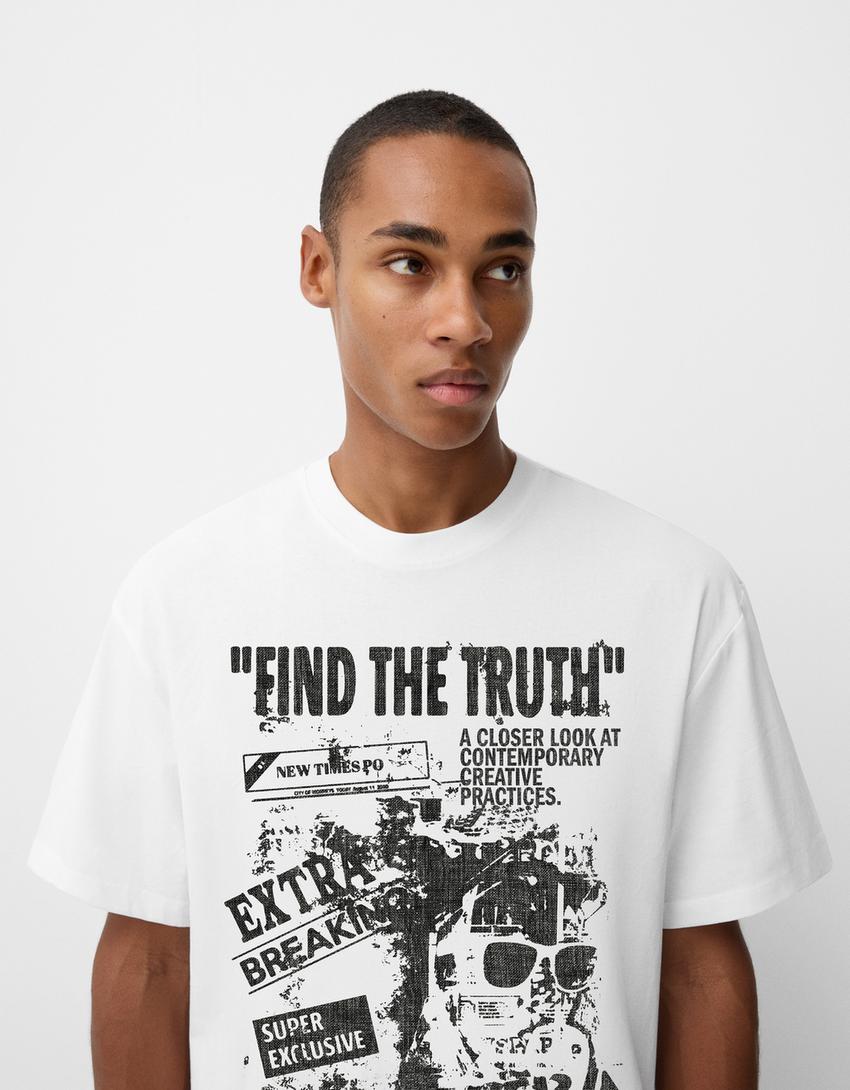 T Shirt Met Print En Korte Mouw Heren Bershka