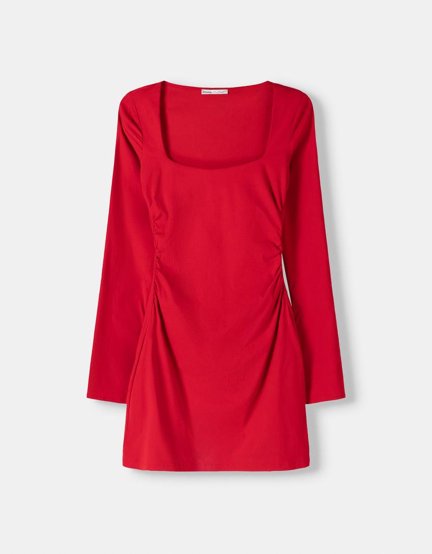 Mini-robe manches longues bengaline - Femme | Bershka