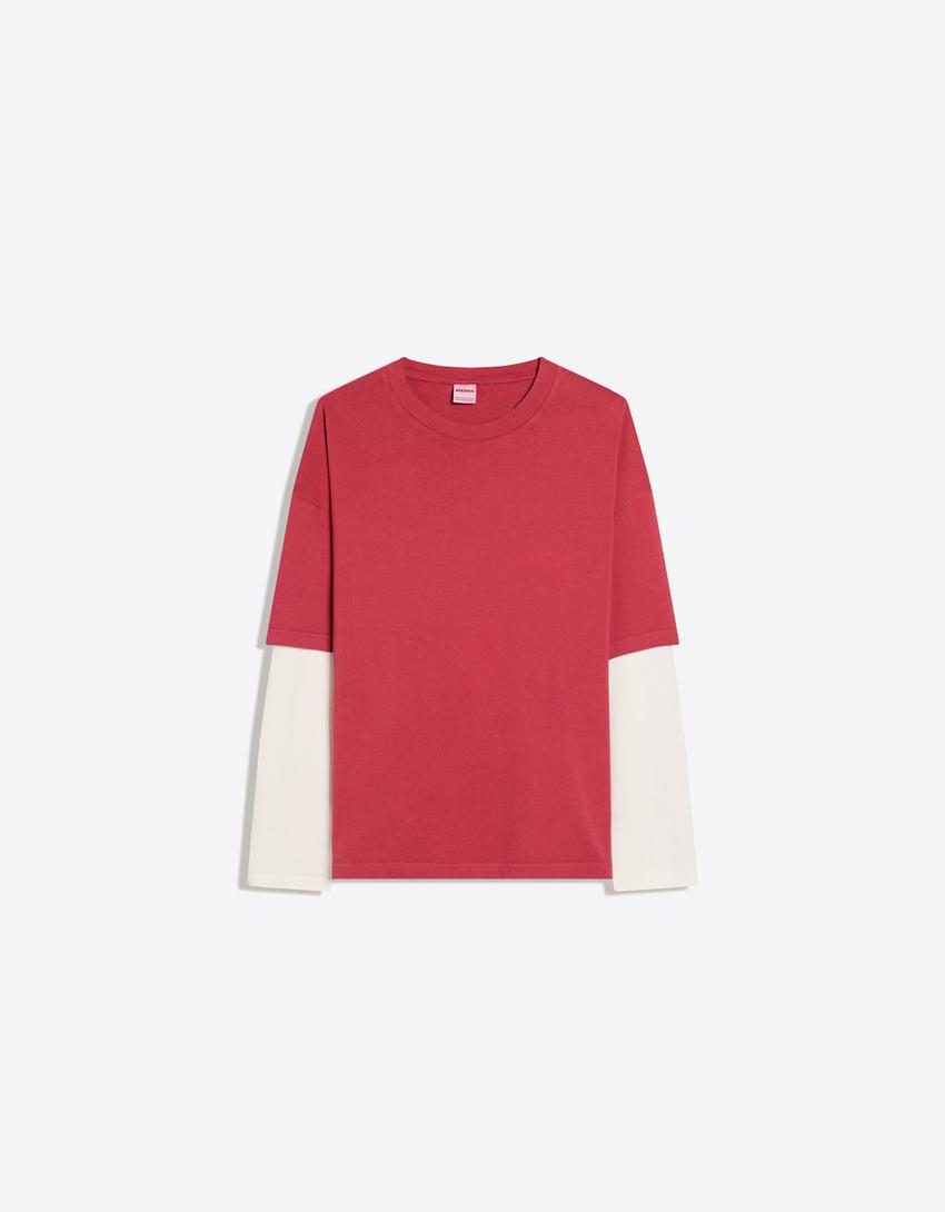 Kaus lengan ganda bergambar - Pria | Bershka