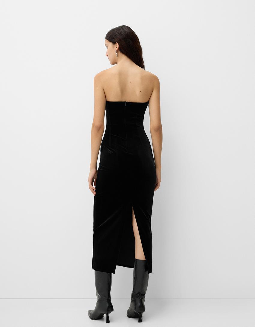 Robe midi bandeau velours - Femme | Bershka