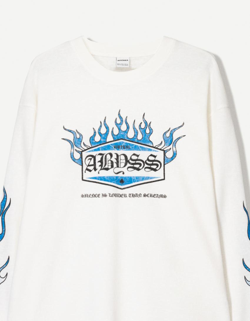 Long sleeve T-shirt with flame print - Men | Bershka