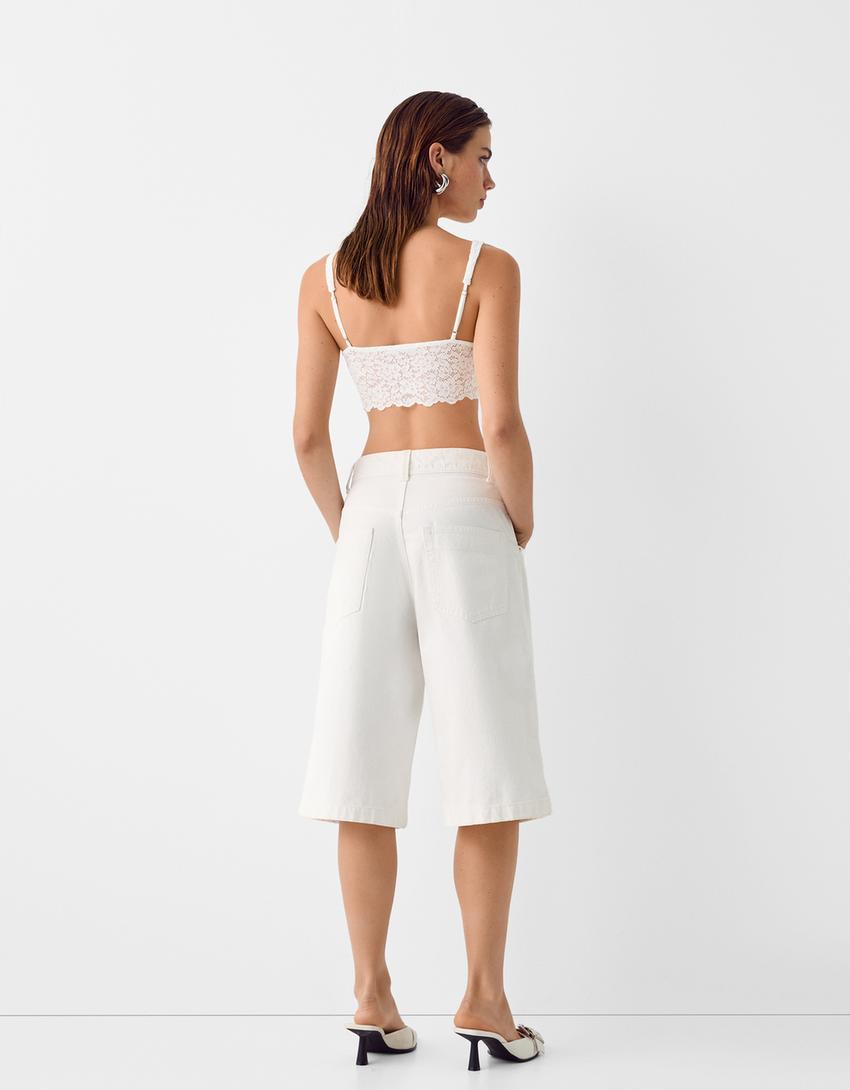 Crop Top En Dentelle Bretelles Femme Bershka