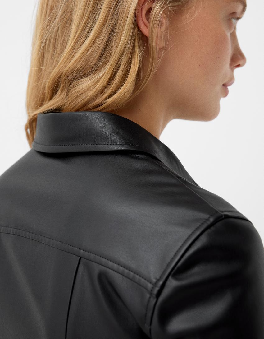 Fitted leather effect shirt - Women | Bershka