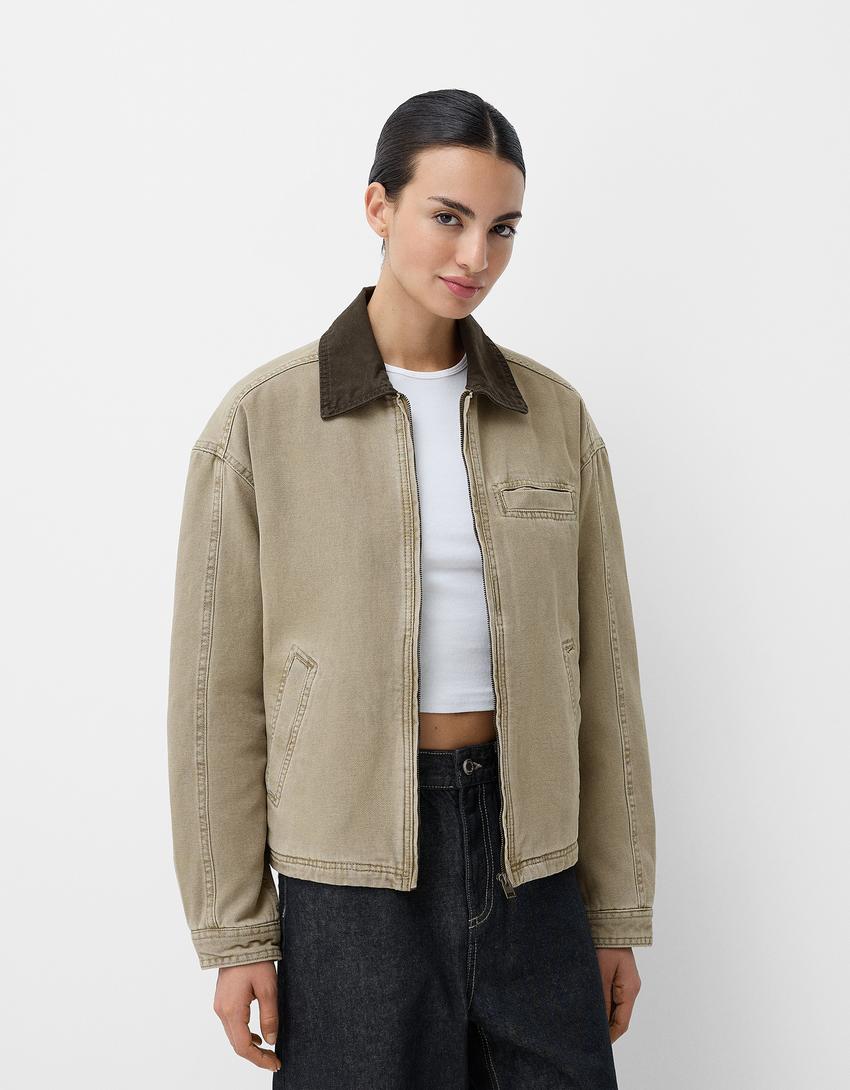 Boxy-fit jacket with contrast collar - Men | Bershka