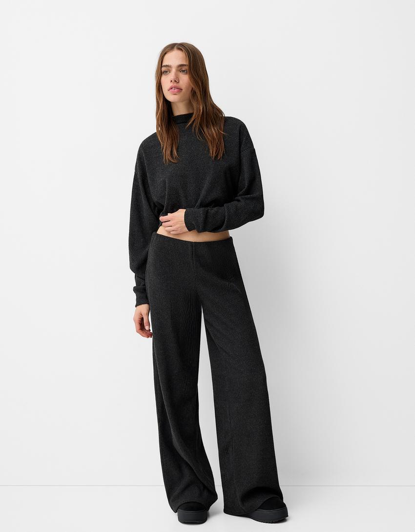 Ribbed Soft Touch Mock Neck Sweater Women Bershka