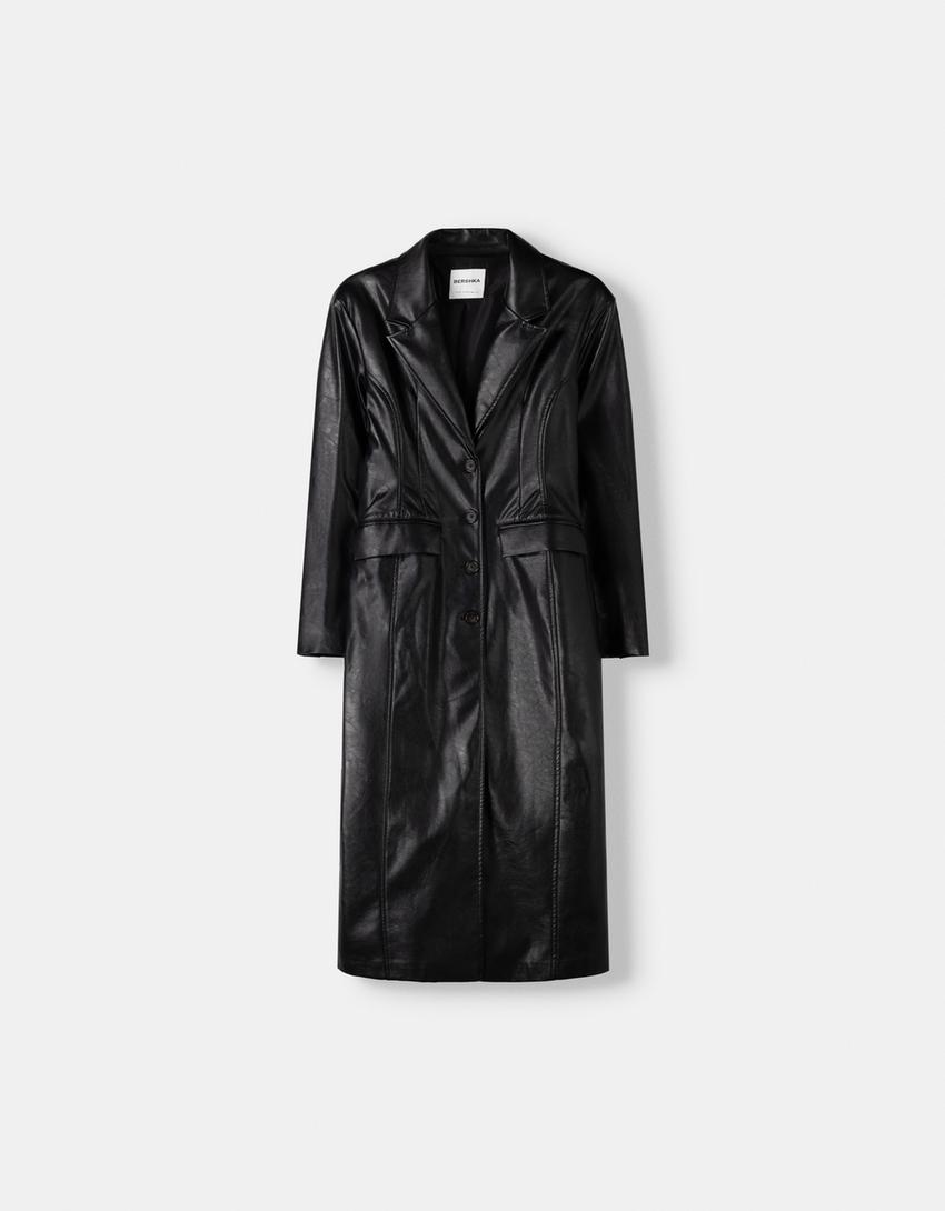 Leather Effect Fitted Coat Women Bershka