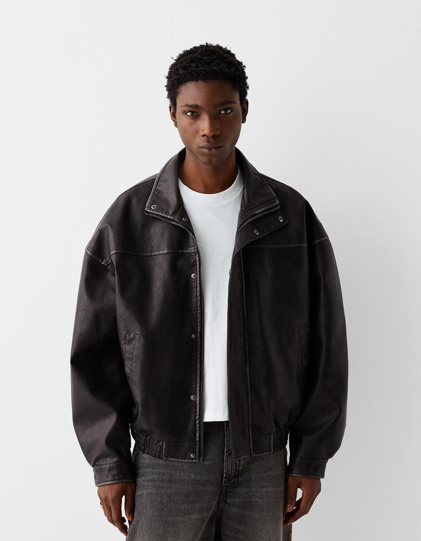 Blouson oversize similicuir effet usé - Homme | Bershka