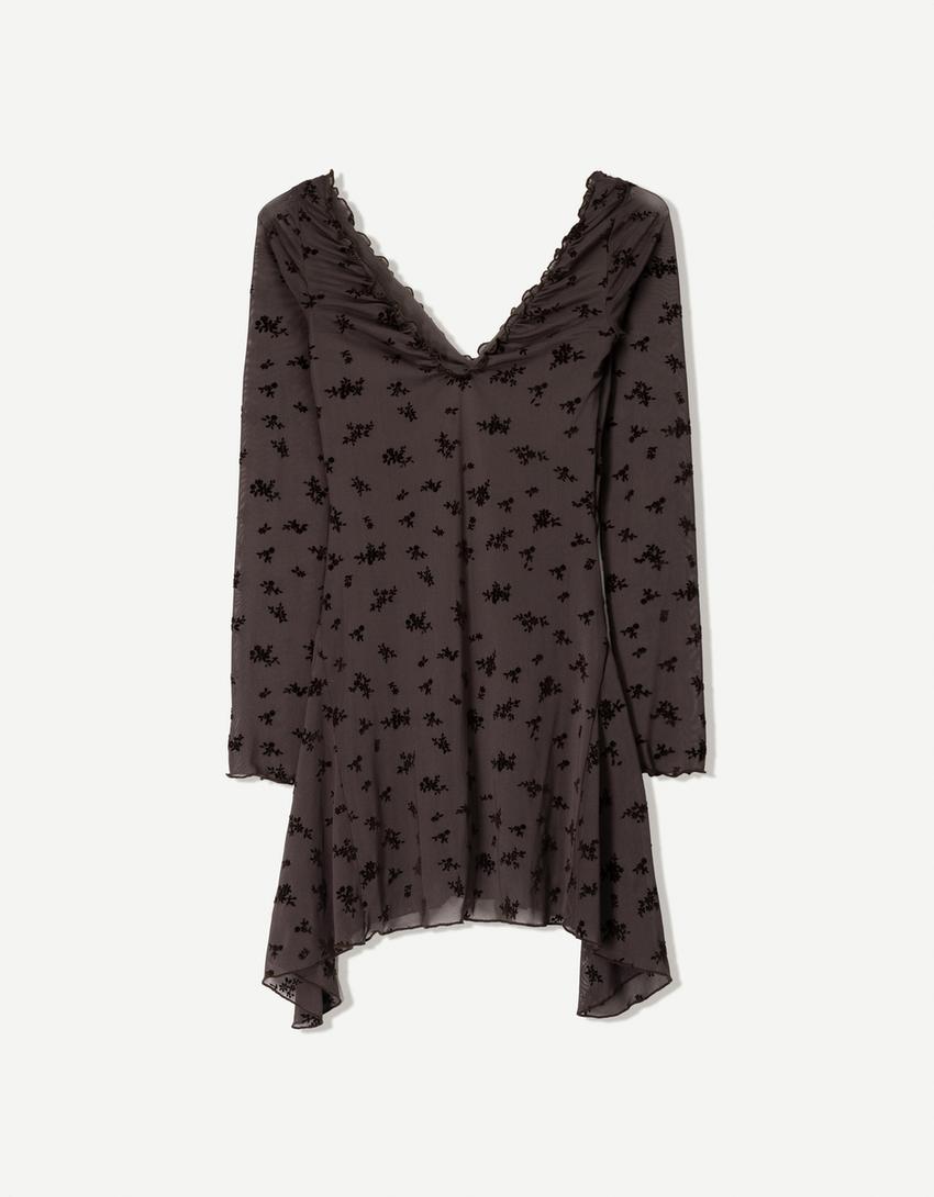 Vestido Manga Larga Mini Print Mujer Bershka